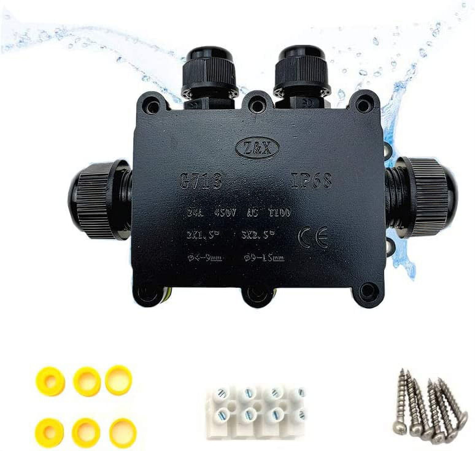 IP68 Waterproof Fireproof Junction Box (24A/450V)4-Way Outdoor Cable ...