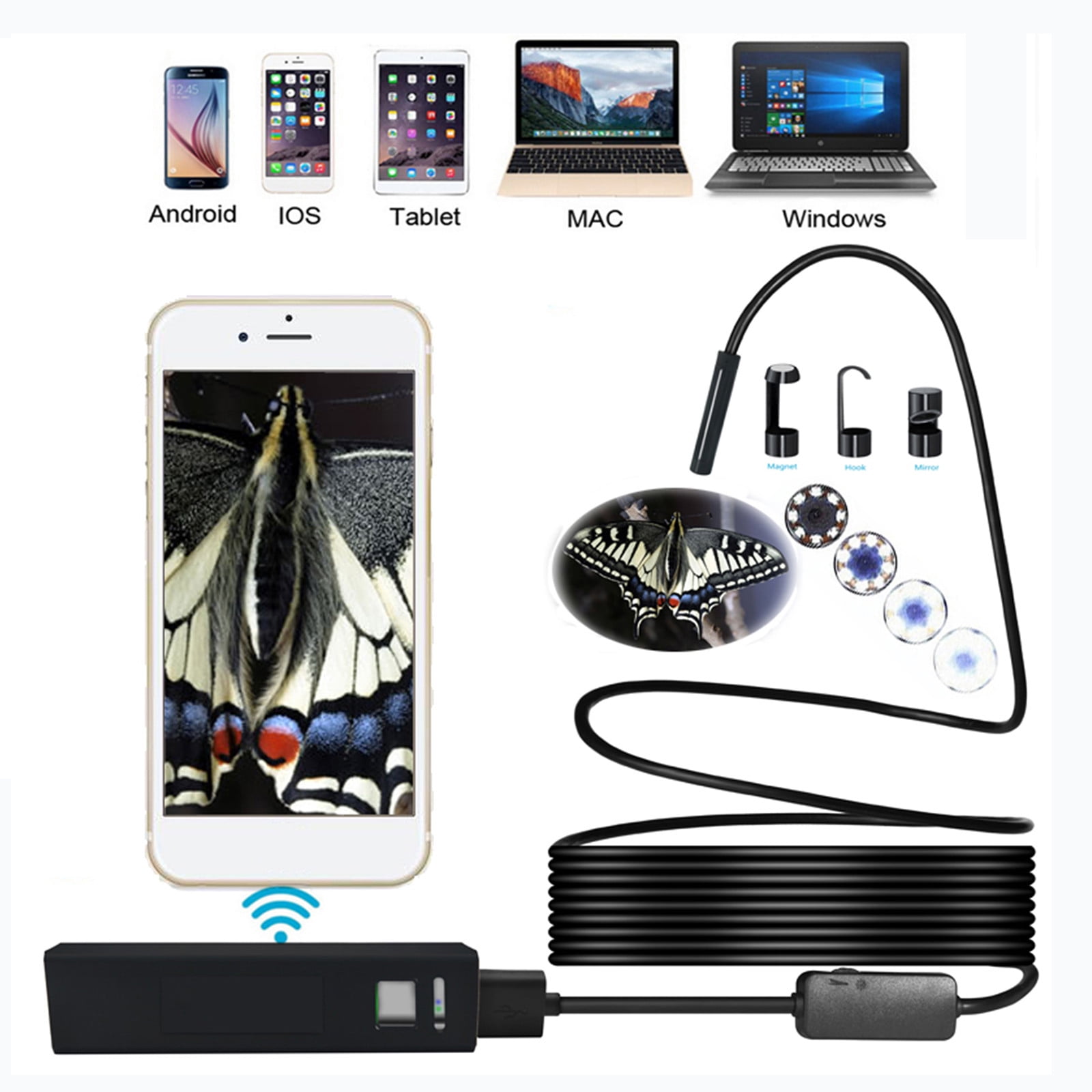 IP68 Waterproof Wireless Endoscope 1200P HD Borescope Inspection Camera ...