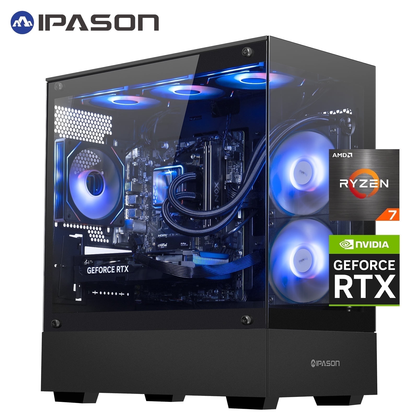 IPASON Gaming Desktop, AMD 9700X, NVIDIA RTX 5060Ti 16GB, 32GB DDR5 RAM, 1TB M2 NVMe , Windows ...