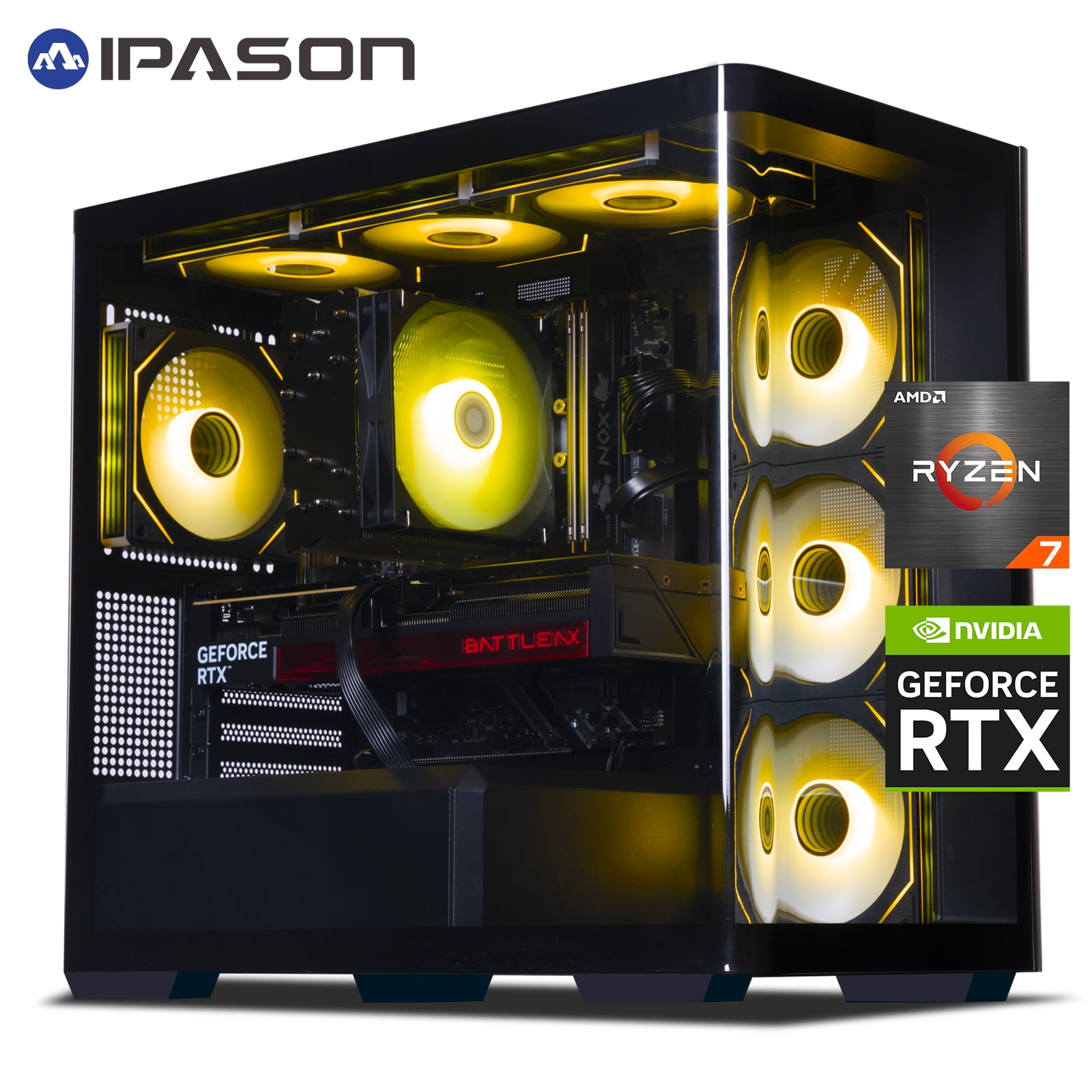 IPASON Ryvex Gaming Desktop, Ryzen 7 7800X3D, NVIDIA RTX5060Ti ,32GB DDR5 RAM, 1TB M.2 NVMe ...