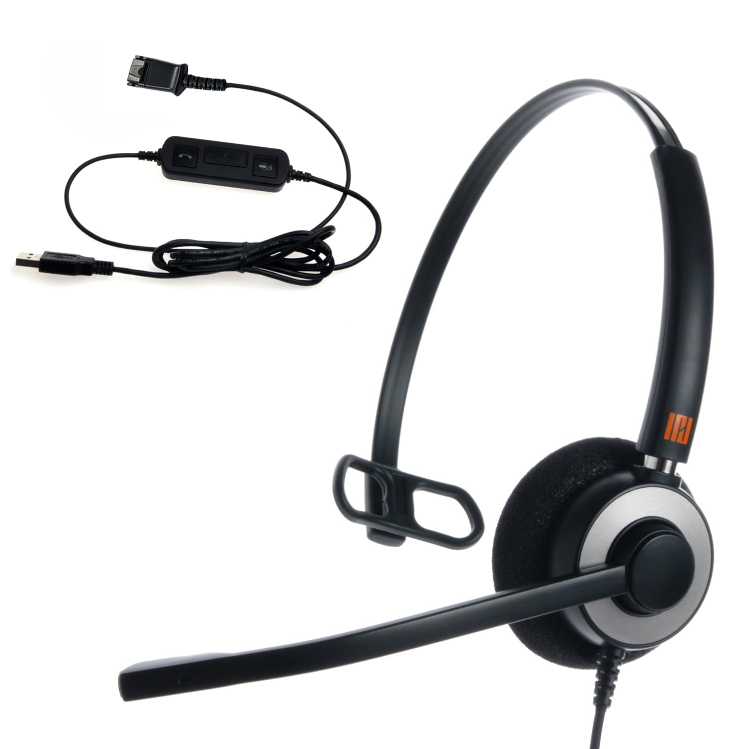 IPD IPH-160 Monaural USB Headset with Noise Cancelling Microphone for Computers, PC, Laptop ...