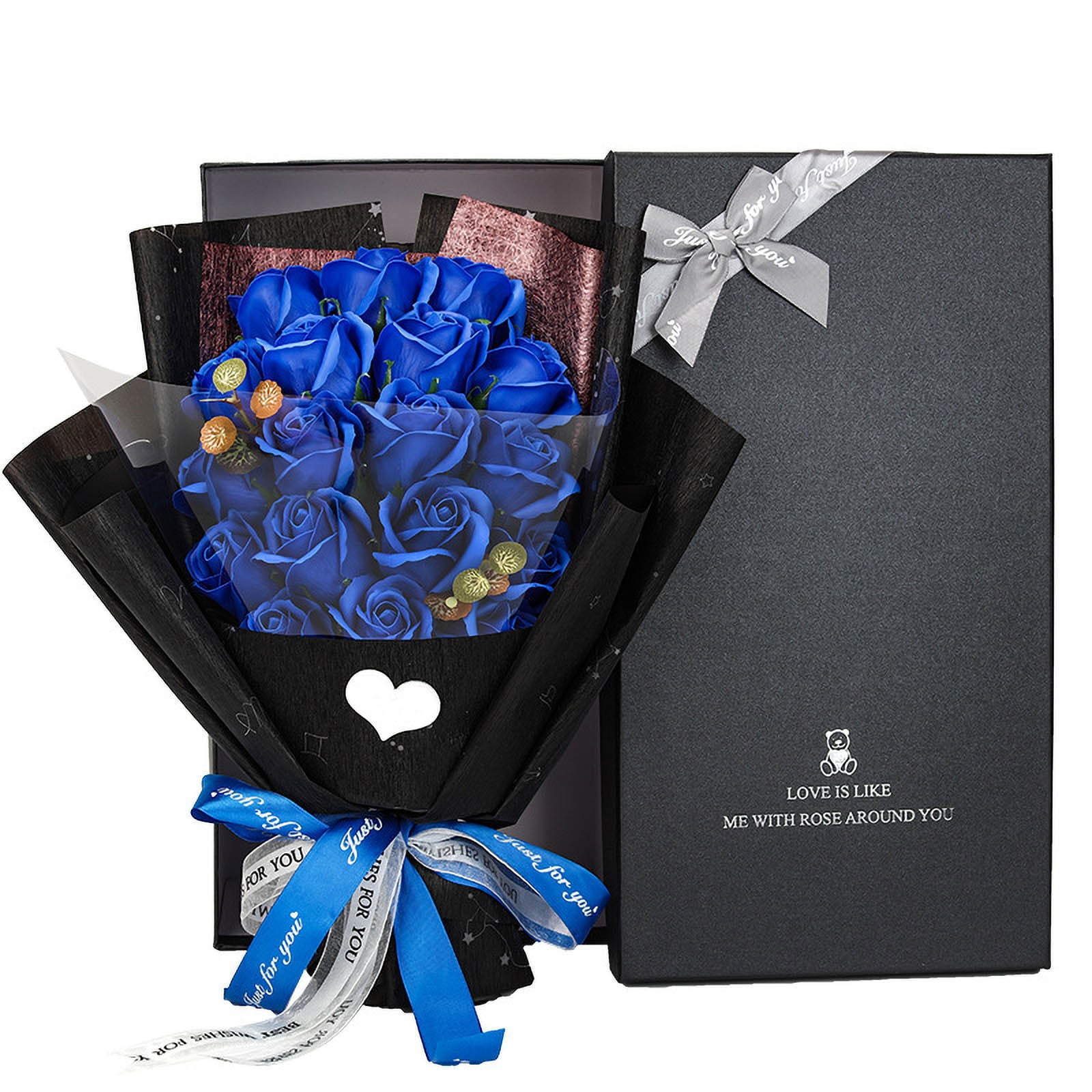 IPEWLEX 18-PCS Artificial Rose Bouquet with Gift Box - Fake Preserved ...