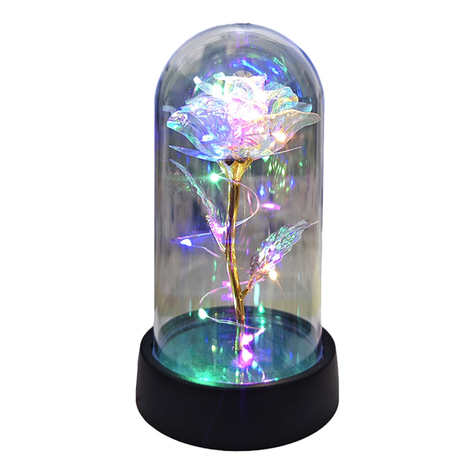 IPEWLEX Colorful Preserved Rose Flower with LED Light in Glass Dome ...