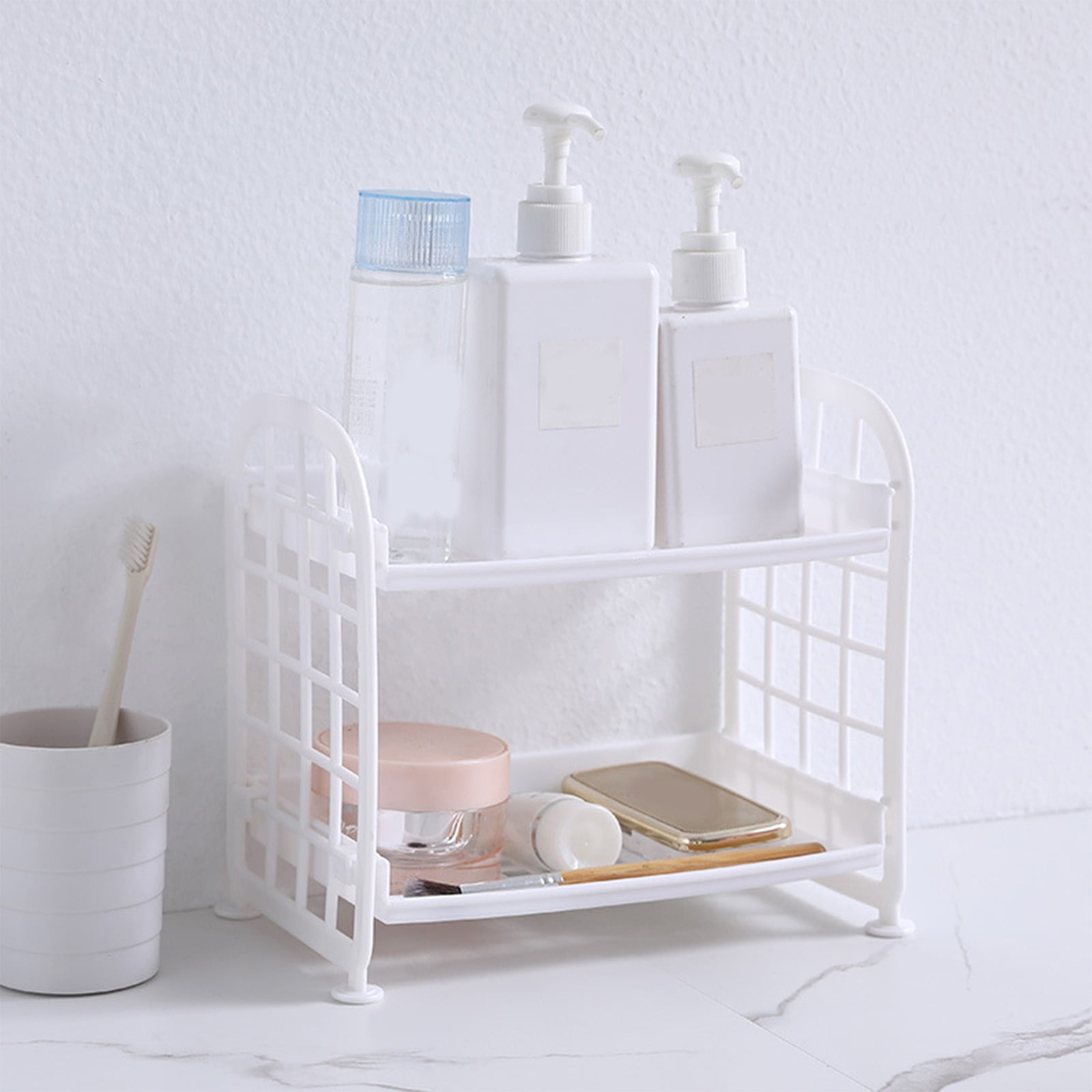 IPEWLEX Double-Layer Plastic Storage Shelf - 2-Tier White Organizer for ...