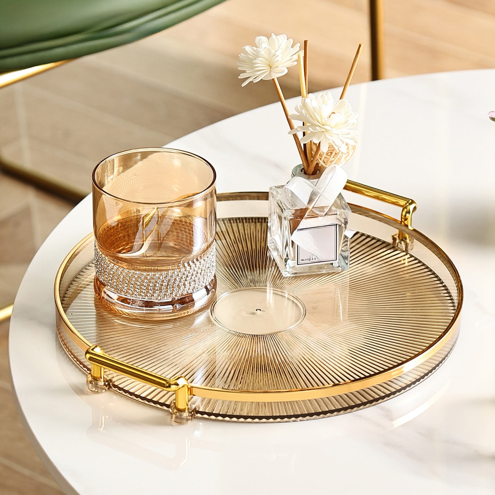 IPEWLEX Fashion Round Tray - Home Living Room Coffee Table Storage, Tea ...
