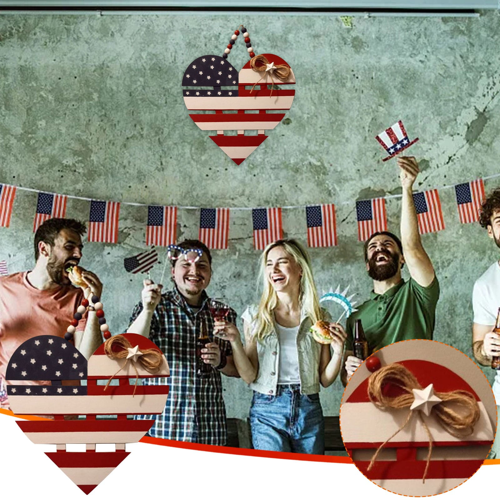 IPEWLEX Independence Day Heart Door Sign | Patriotic Flag Heart Hanger ...