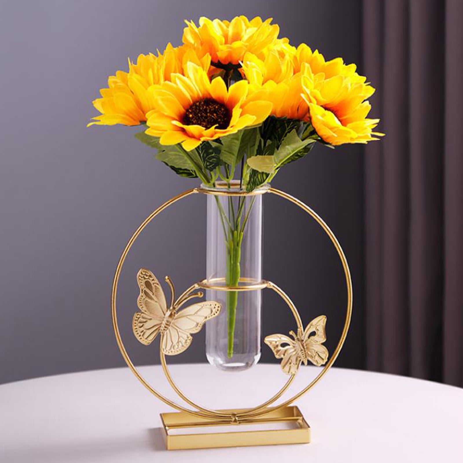 IPEWLEX Round Metal Flower Vase Ornament, 4.72 in, Gold, Metal, Rounded ...