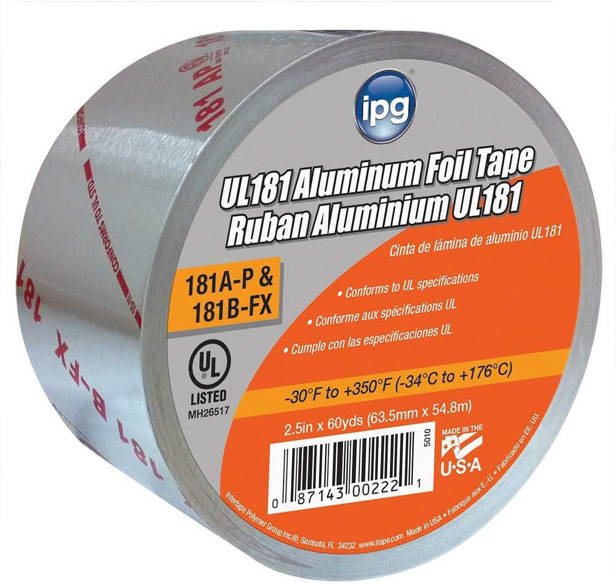 IPG UL181 Aluminum Foil Tape, 2.5" x 60 yd, Single Roll - Walmart.com