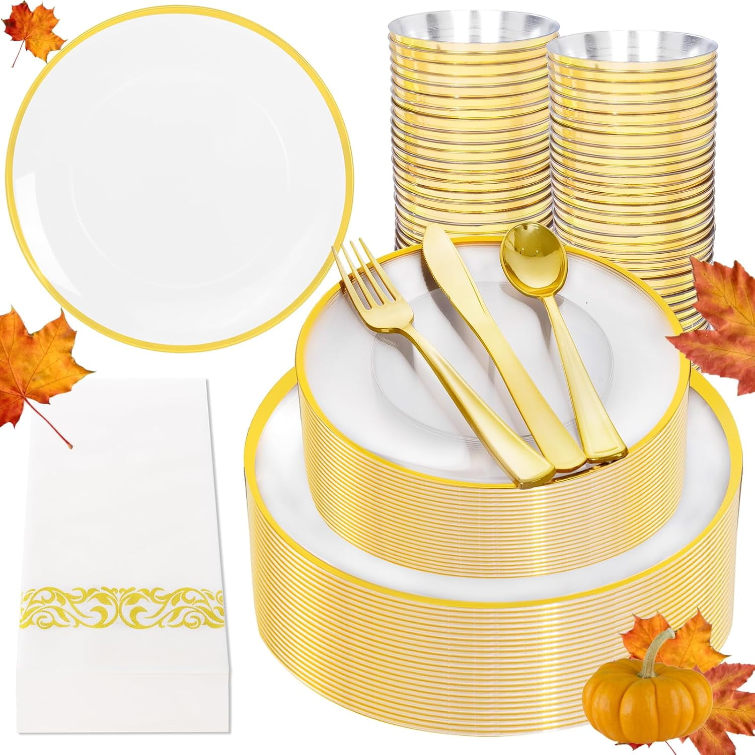 IPIRS 350PCS Clear and Gold Plastic Plates - Gold Disposable Plastic ...