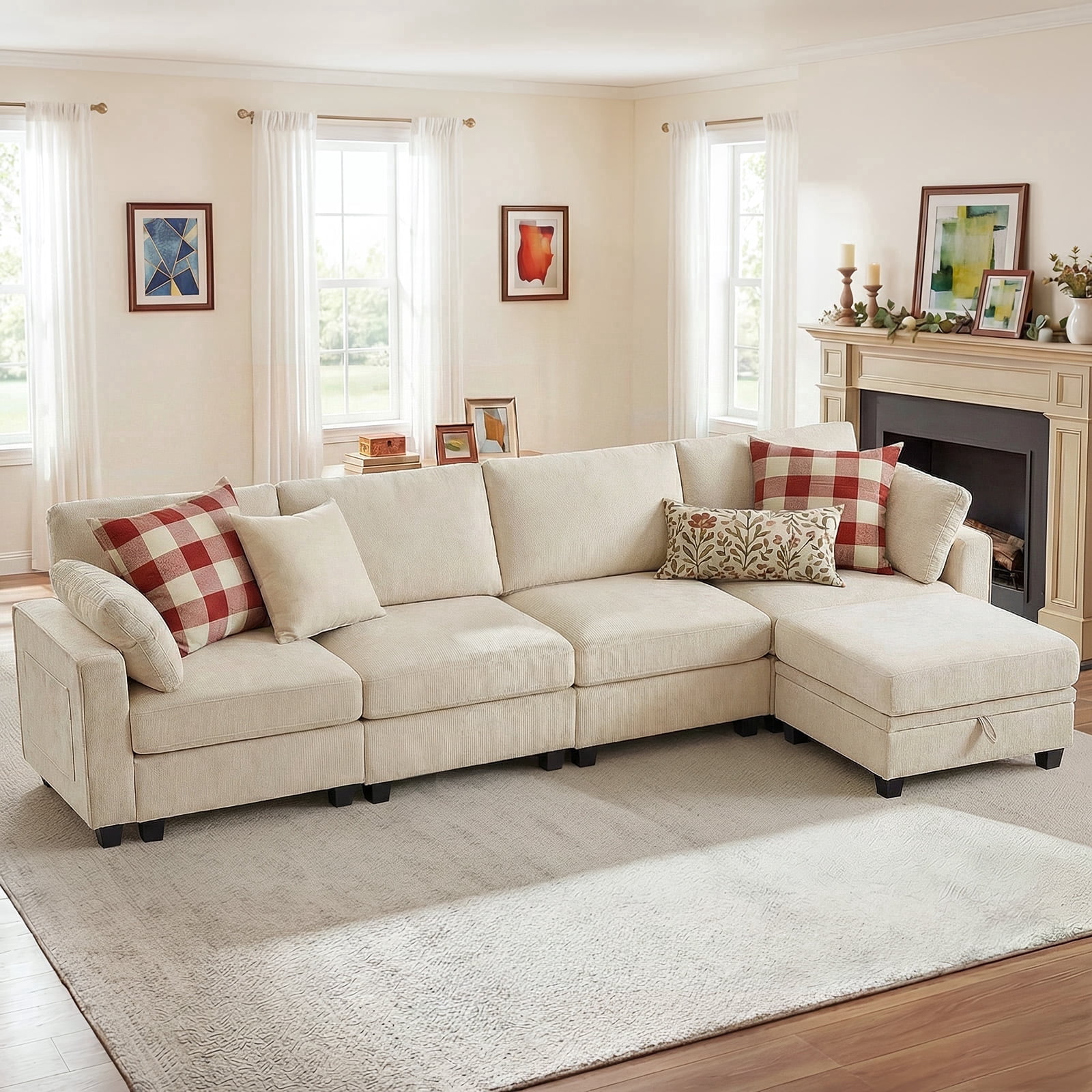 IPKIG 130 inch U-Shaped Modern Chenille Modular Sectional Sofa with 2 ...