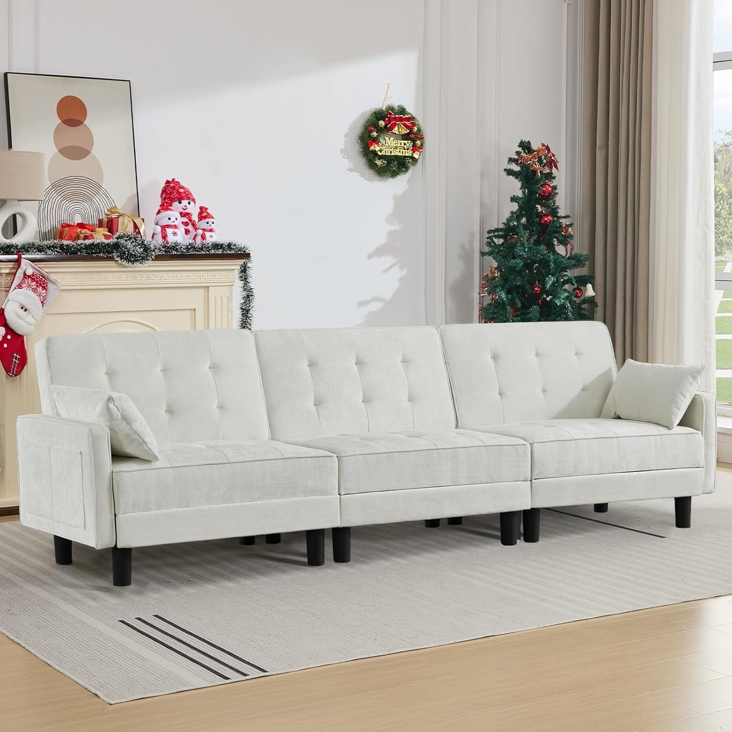 IPKIG Convertible Futon Sofa Bed, Modern Chenille Upholstered Tufted ...