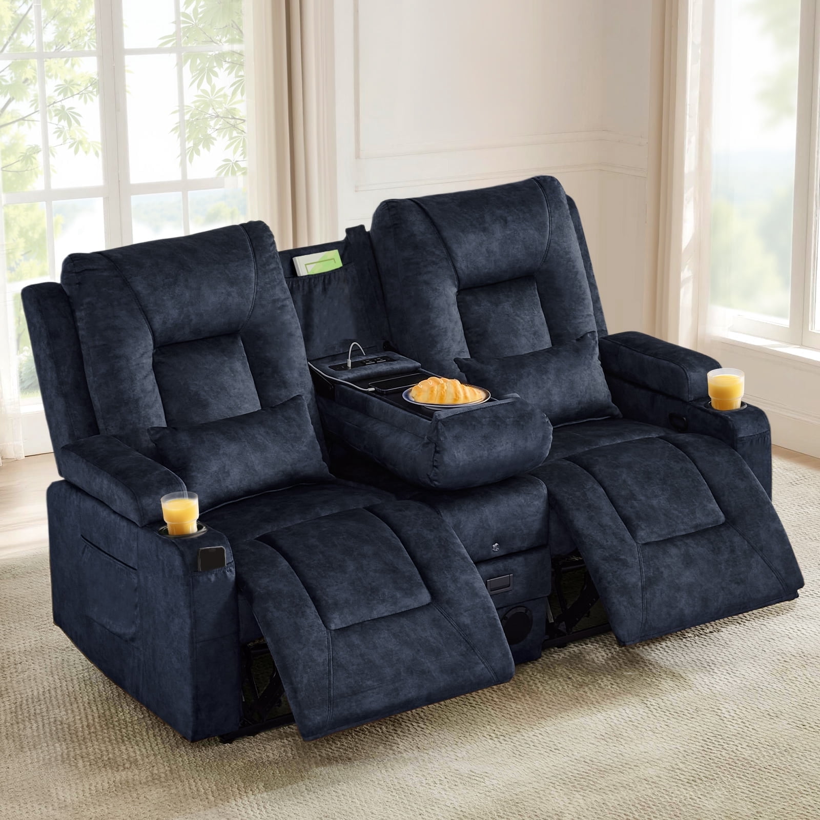IPKIG Manual Reclining Loveseat Sofa with Console, 2-Seater Recliner RV ...
