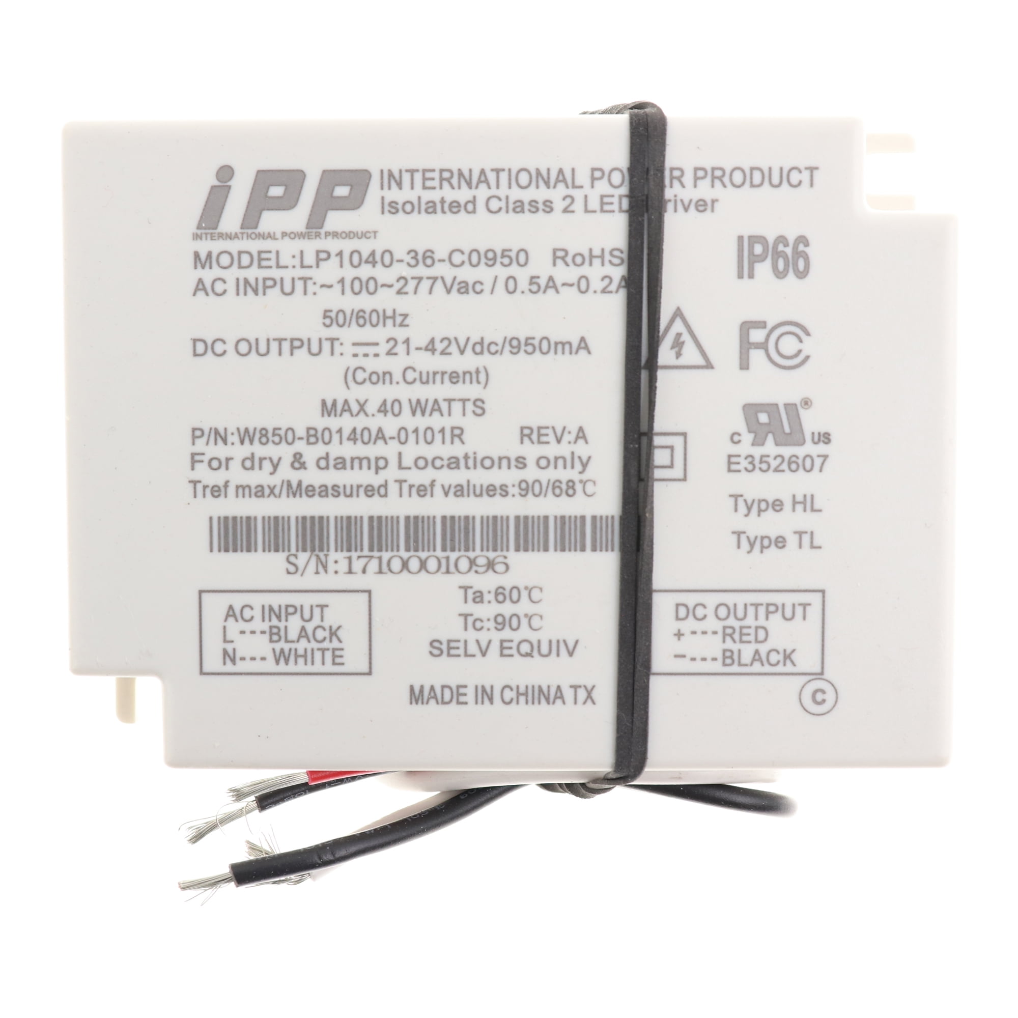 IPP W850-B0140A-0101R Constant Current LED Driver, 21-42VDC, 40W, 950mA ...