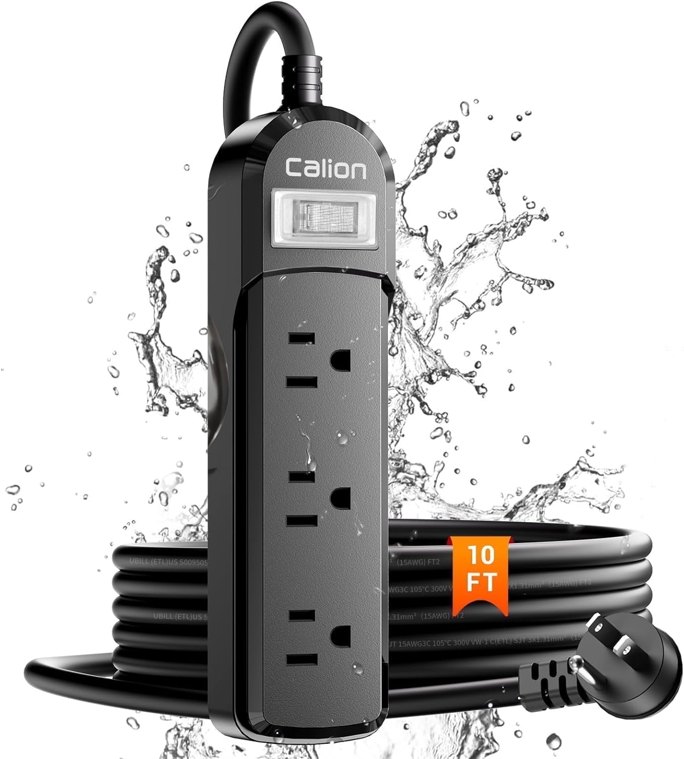 IPX6 Outdoor Power Strip Weatherproof,10 FT SJT 16AWG Extension Cord 3 ...
