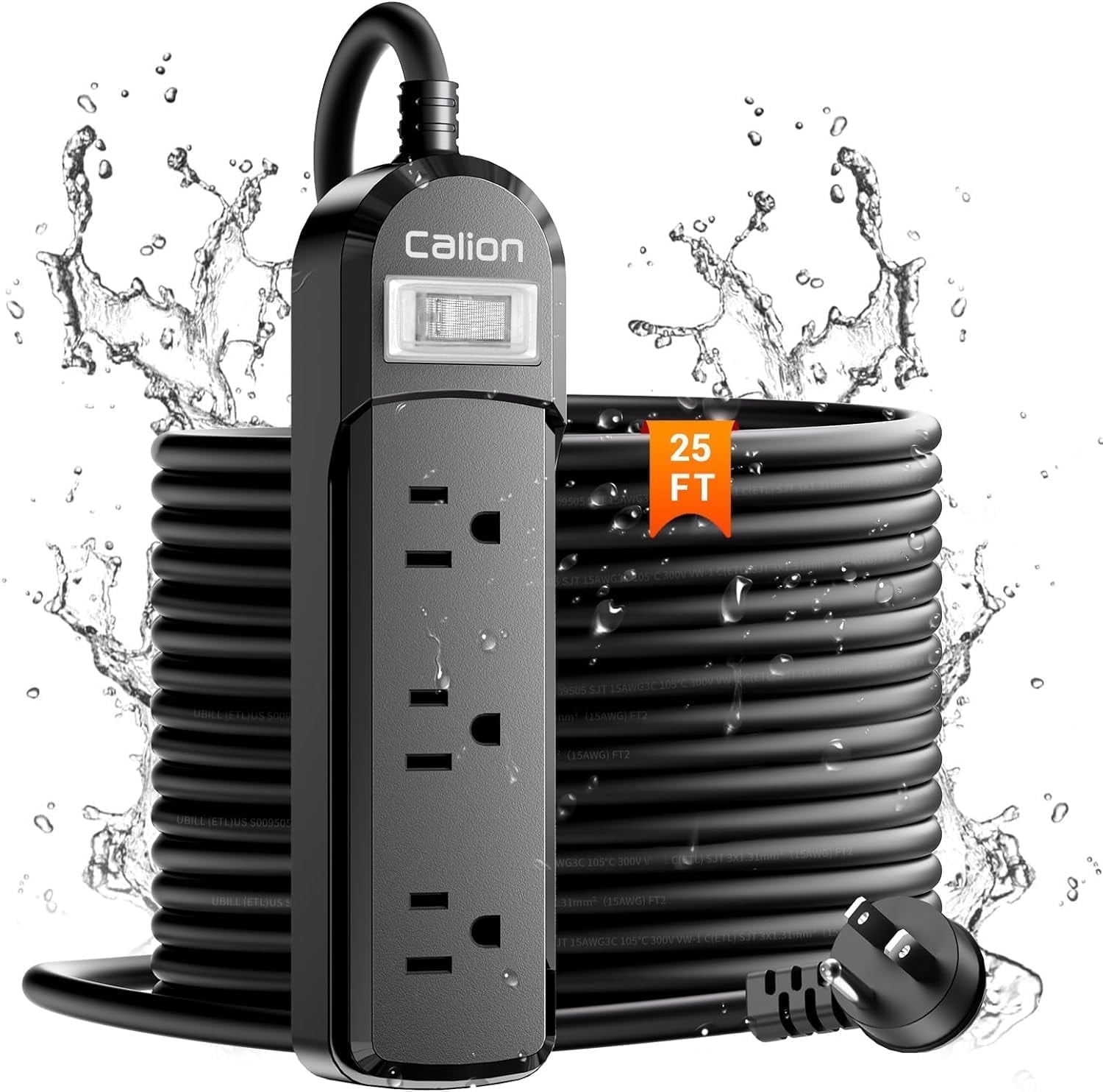 IPX6 Outdoor Power Strip Weatherproof,25 FT 16AWG Extension Cord 3 Wide ...