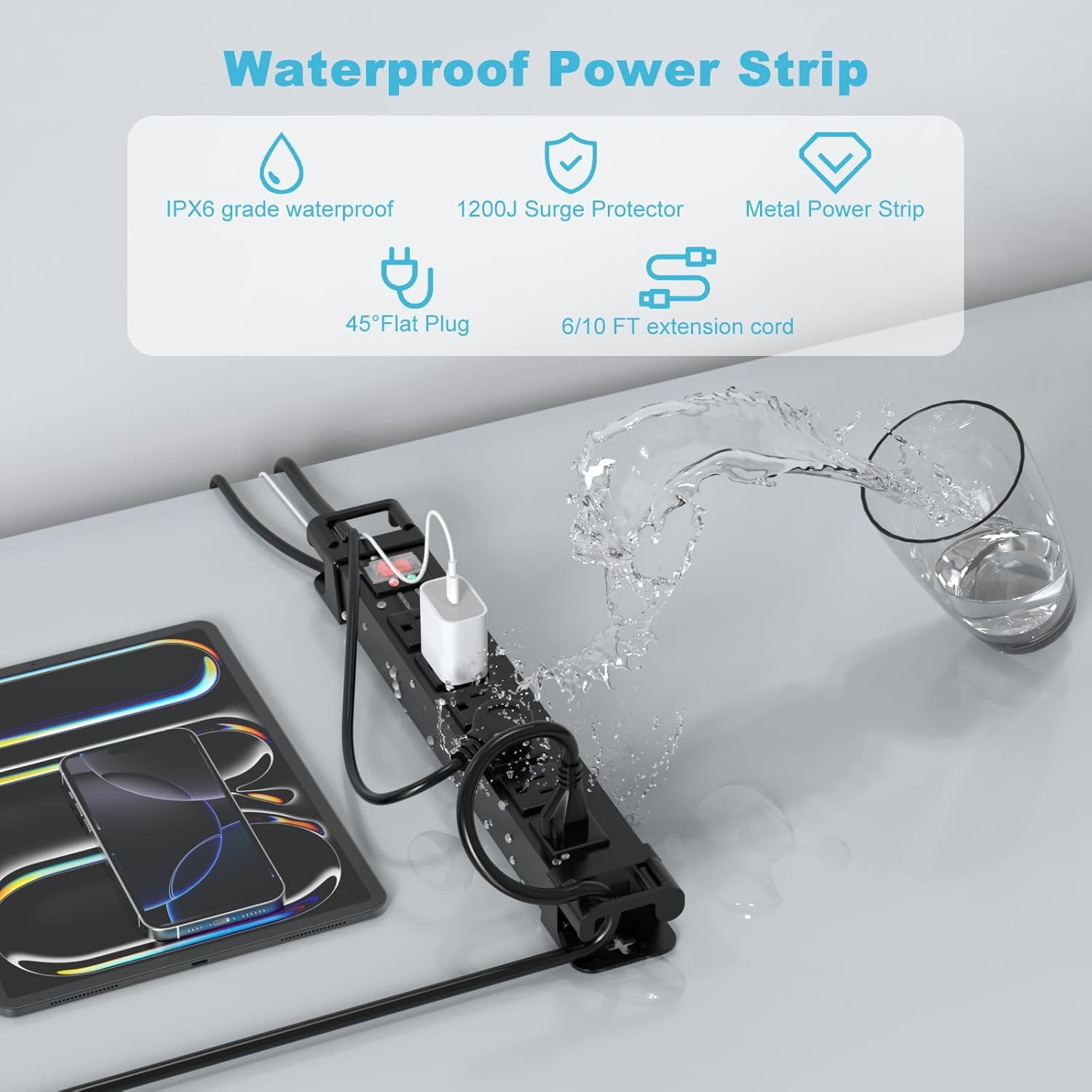 IPX6 Outdoor Power Strip Weatherproof,Metal Waterproof Surge Protector ...