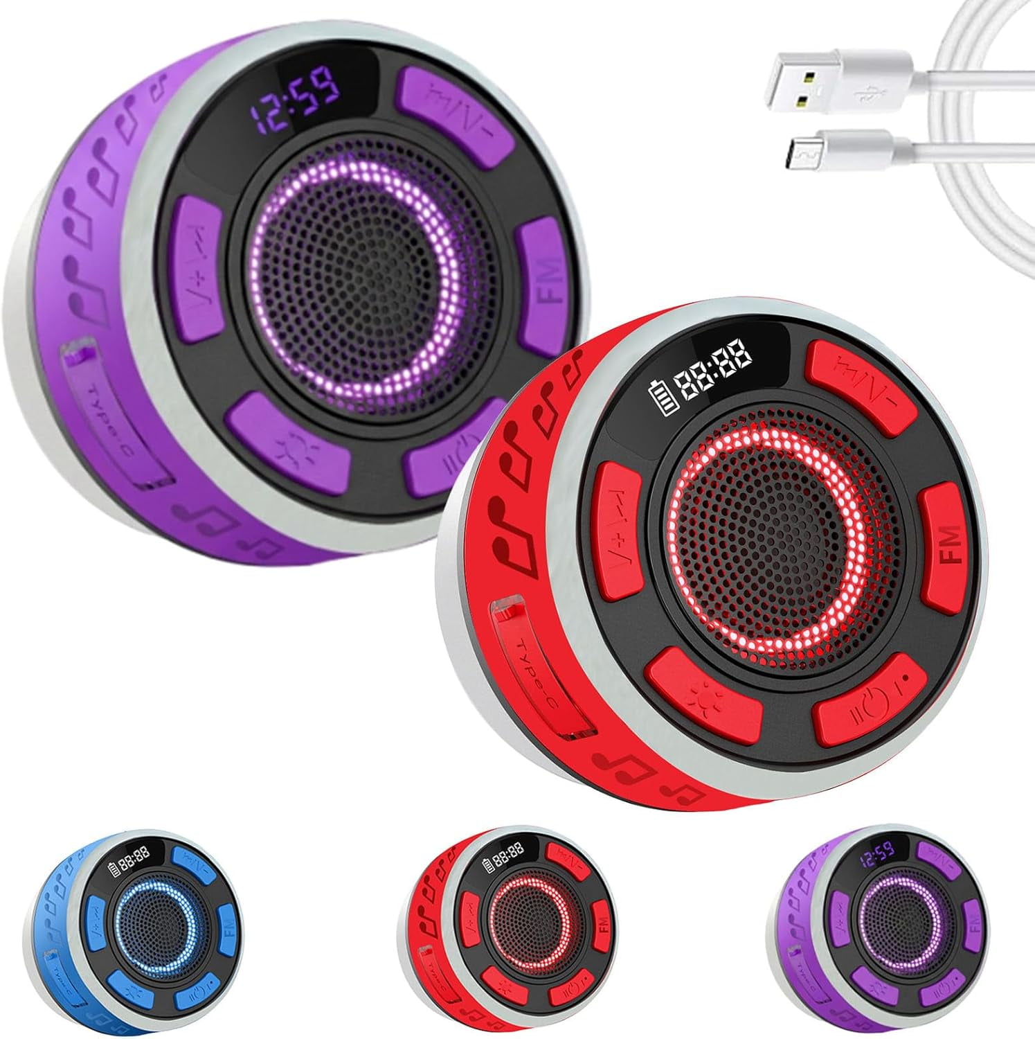 IPX6 Waterproof Shower Speaker with LED Clock Screen - Portable ...
