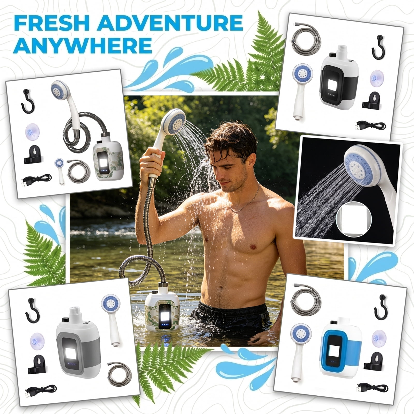 IPX7 Waterproof Rechargeable Camping Shower Pump, Intelligent LED ...