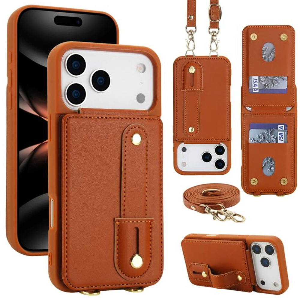 For IPhone 17 Pro Max Case Premium PU Leather Wristband Holder With ...
