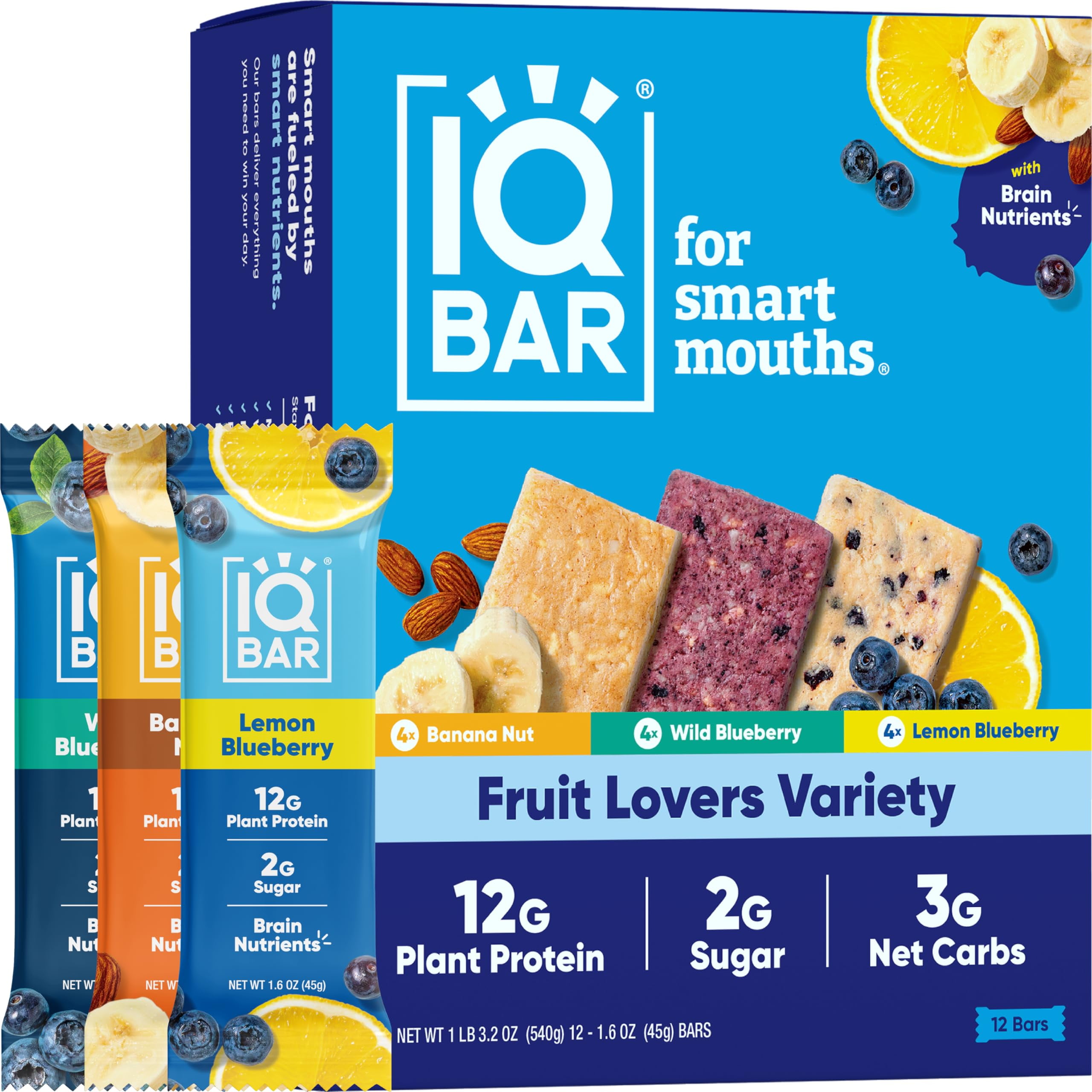 IQBAR Brain and Body MSF2 Plant Protein Bars - Fruit Lovers Variety ...