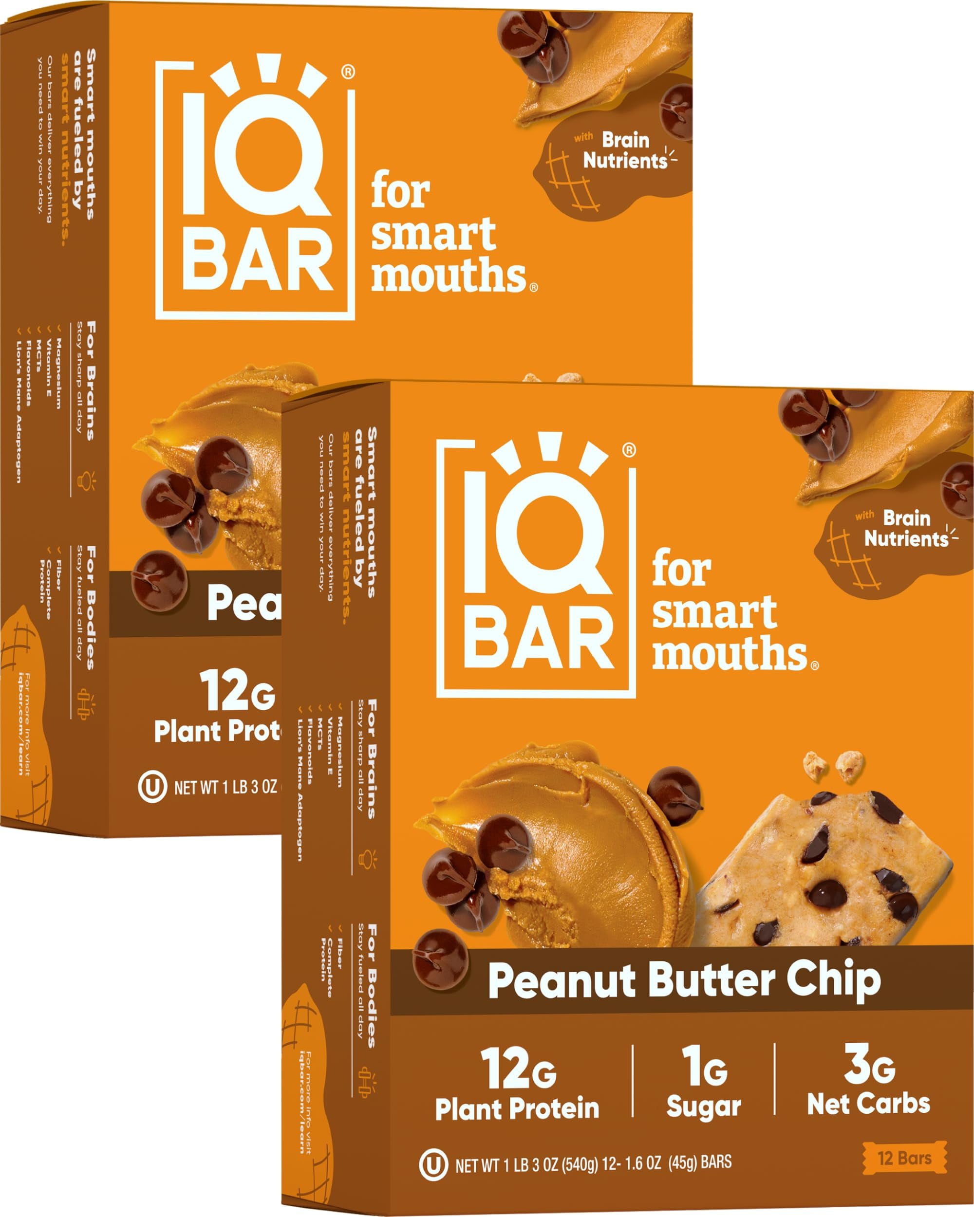IQBAR Brain and SCH4 Body Plant Protein Bars - Peanut Butter Chip - 24 ...