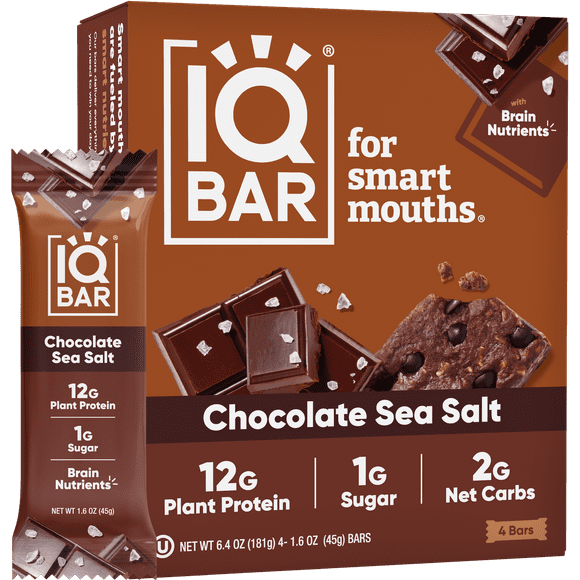 IQBAR Brain and Body Chocolate Sea Salt Keto Bars - 4 Pack Vegan Energy ...