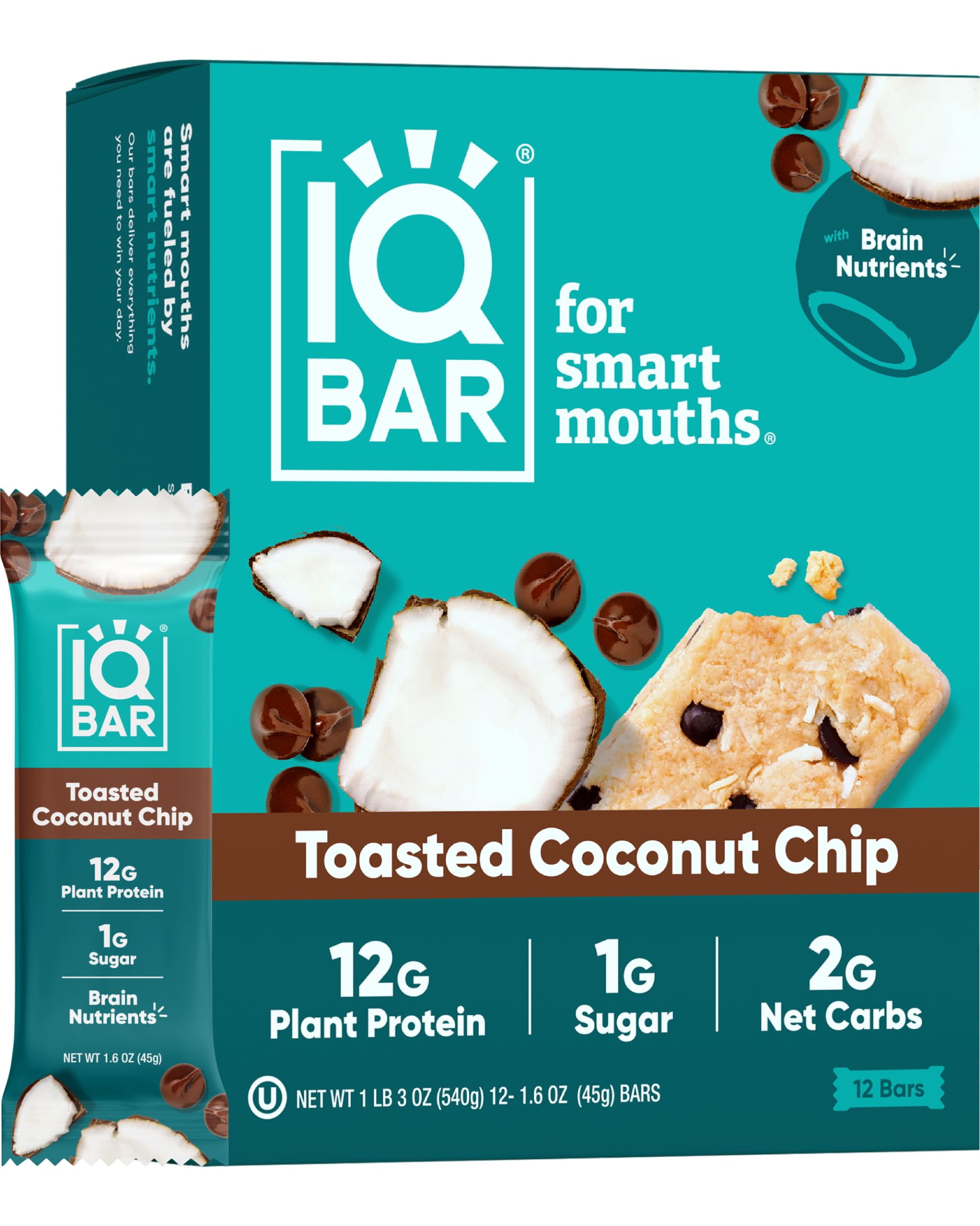 IQBAR Brain andITSC Body Plant Protein Bars - Toasted Coconut Chip - 12 ...