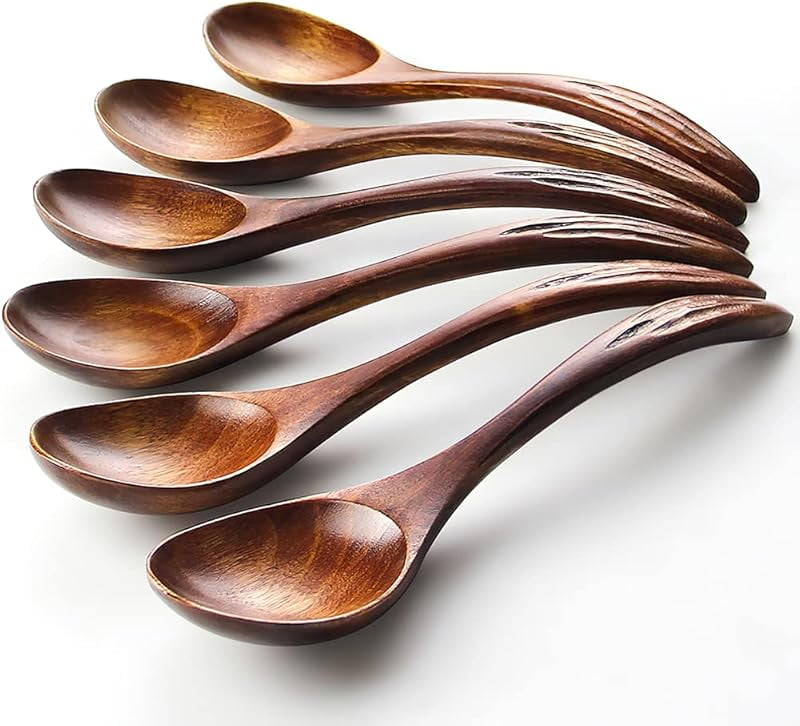 IQCWOOD Korean Wooden Spoon, 6-Piece Wooden Spoons, 7 inch Handmade ...