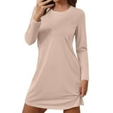 IQPE Women‘s Long Sleeve Nightgown Polyester Spandex Blend Loose Fit ...