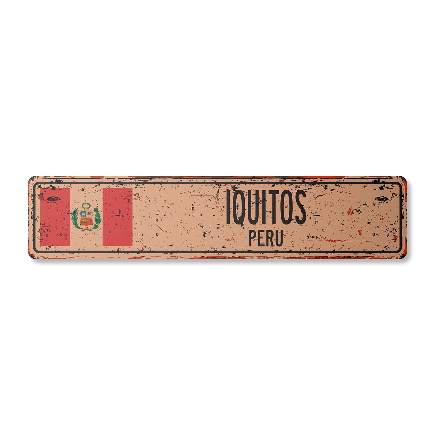 IQUITOS PERU Vintage Aluminum Street Sign Peruvian flag city country ...
