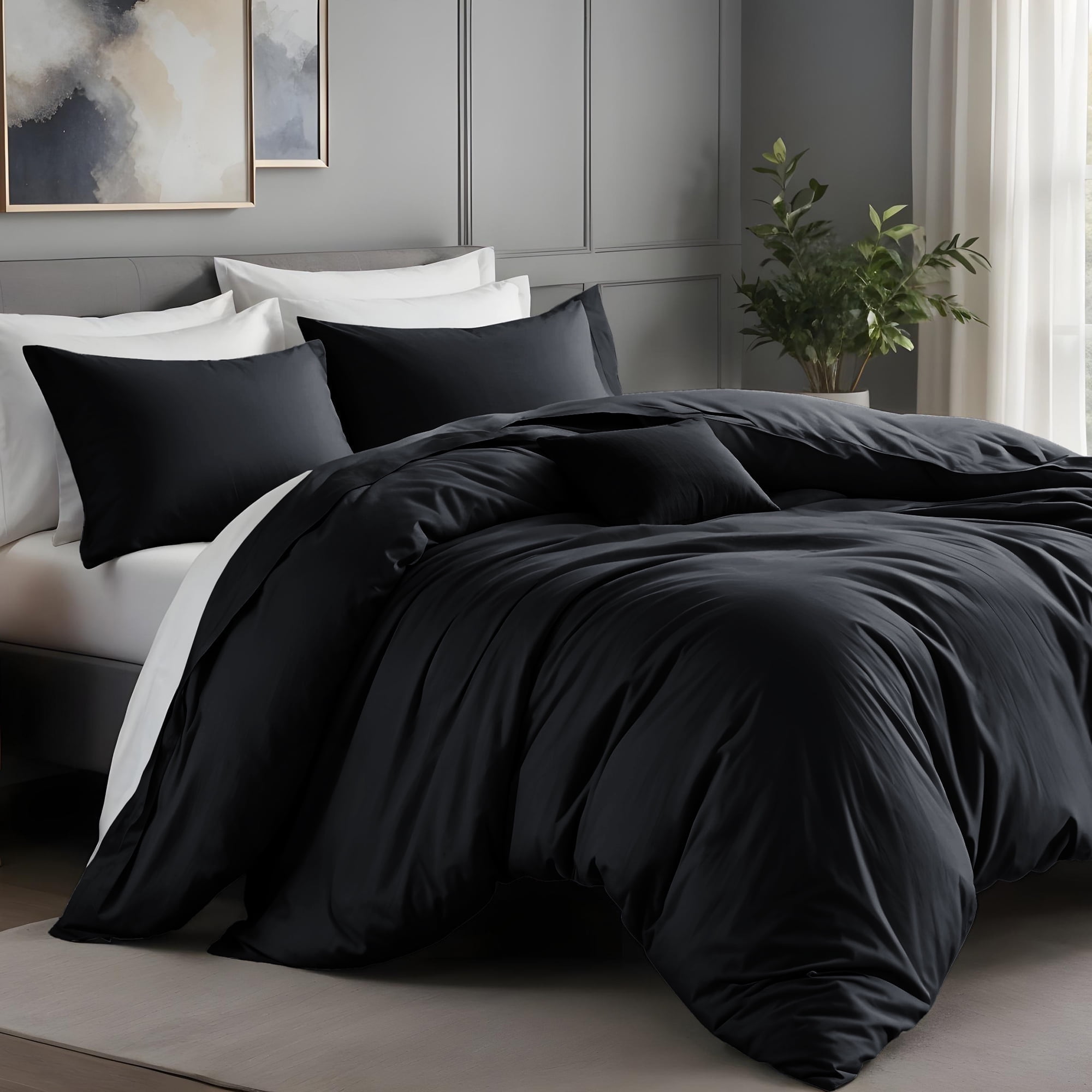 IR Imperial Rooms 3 PC Duvet Cover Set Queen Size Plain Button Closer ...
