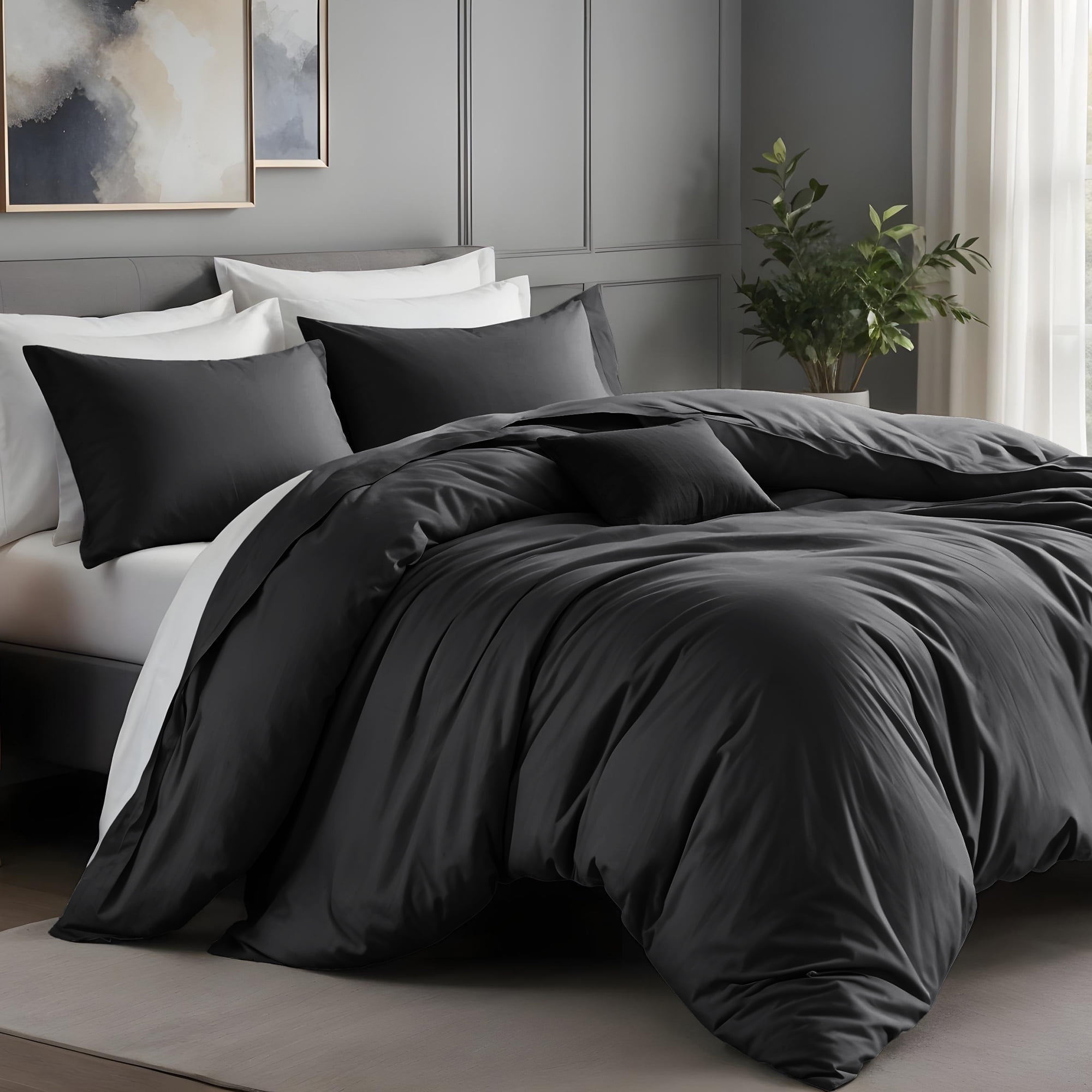 IR Imperial Rooms 3 PC Duvet Cover Set Queen Size Solid Button Closer ...