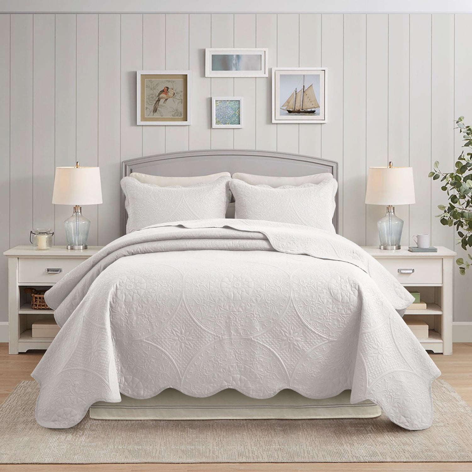 IR Imperial Rooms 3Pc-Embossed Bedspread Soft Microfiber Floral Modern ...
