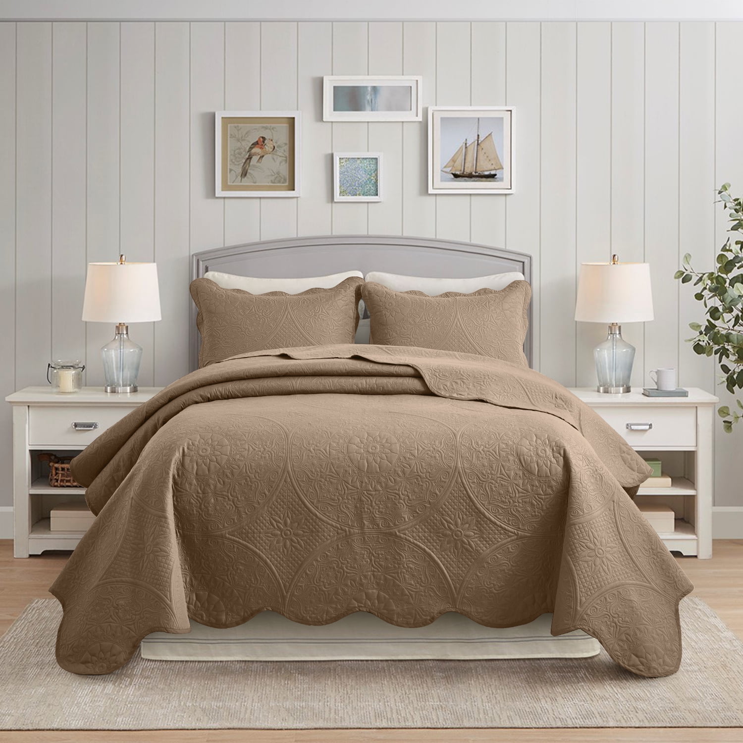 IR Imperial Rooms 3Pc-Embossed Bedspread Microfiber Floral Modern Quilt ...