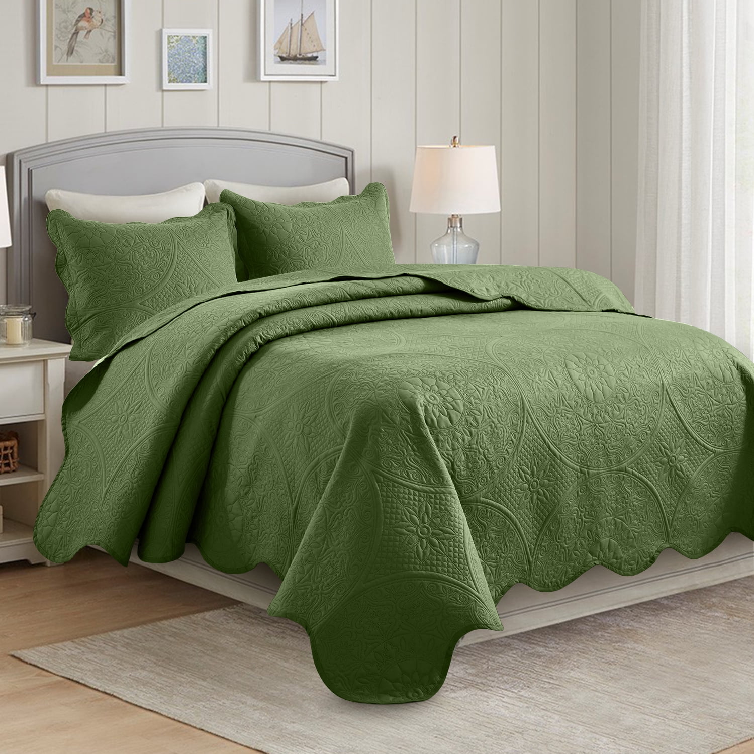 IR Imperial Rooms 3Pc-Embossed Bedspread Microfiber Floral Vintage ...