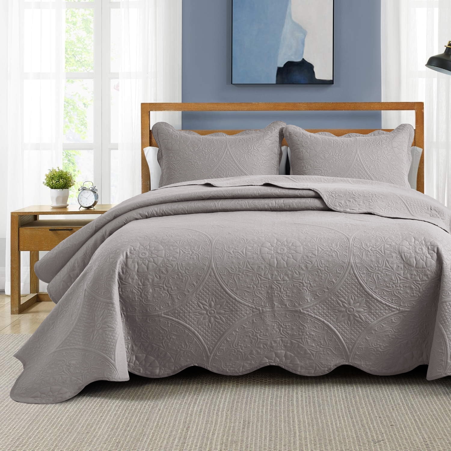 IR Imperial Rooms 3Pc-Embossed Luxury Bedspread 80GSM Microfiber Floral ...