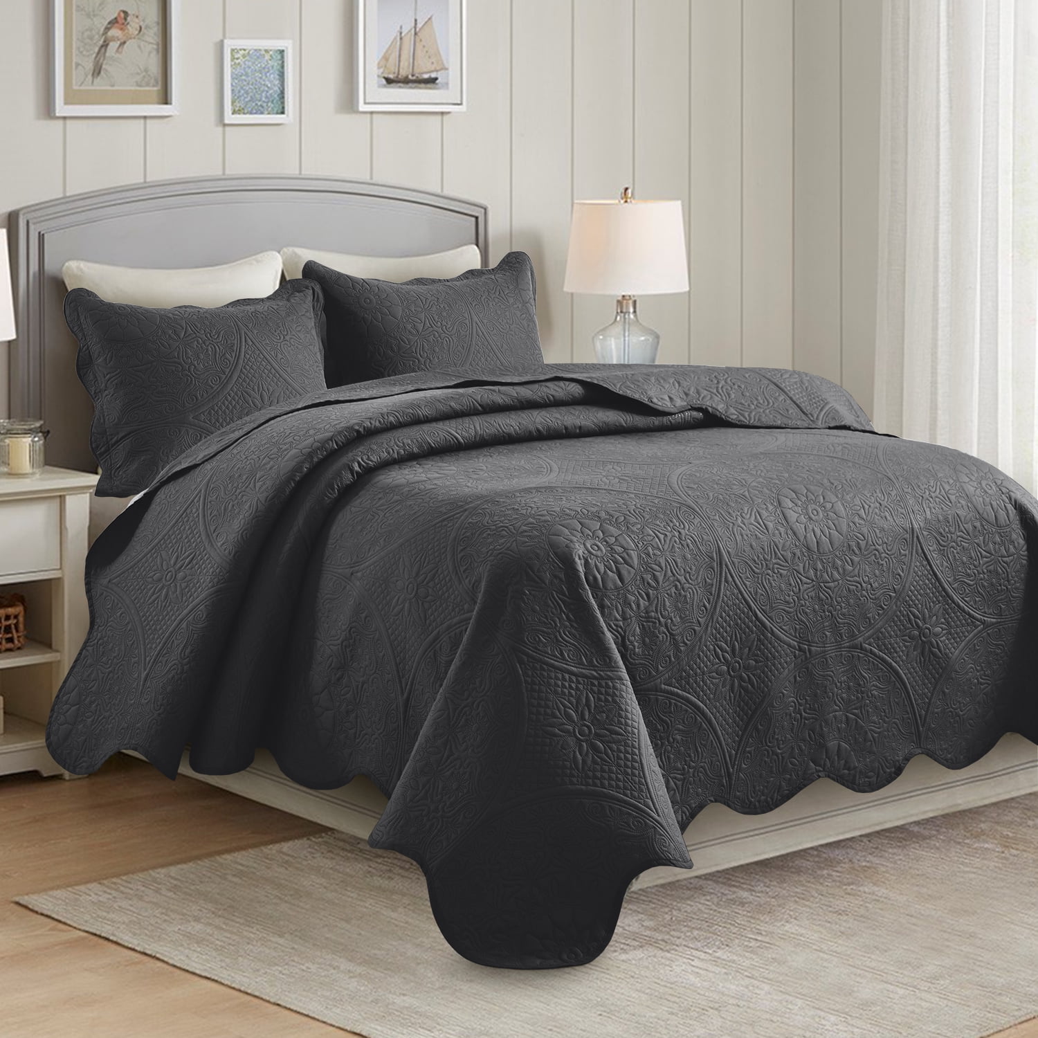 IR Imperial Rooms 3Pc-Embossed Bedspread Soft Microfiber Floral Modern ...