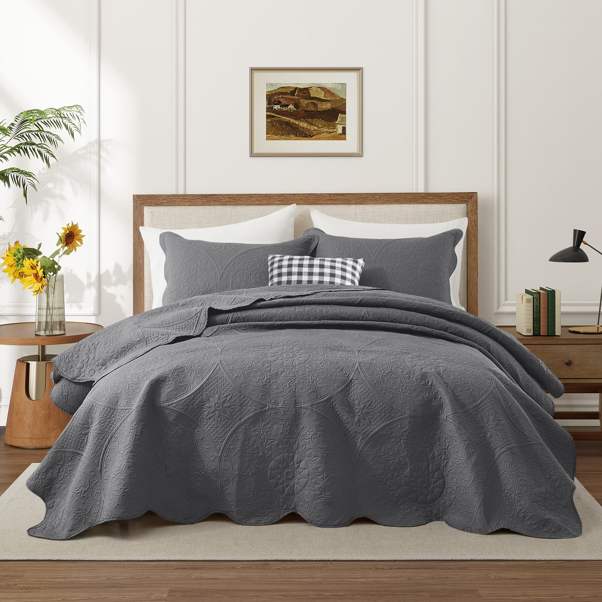 IR Imperial Rooms 3Pc-Embossed Bedspread Soft Microfiber Floral Modern ...