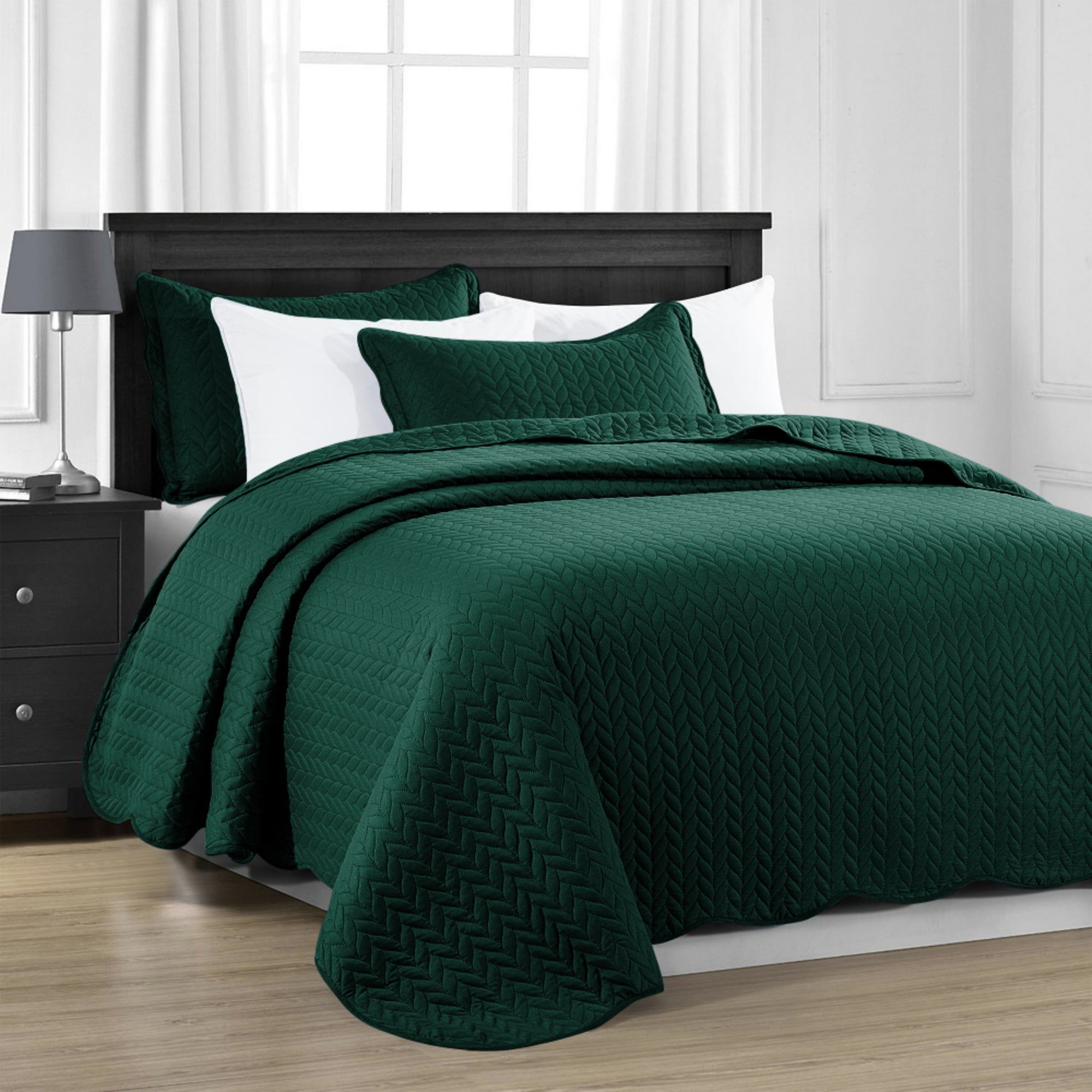 IR Imperial Rooms 3Pc King Quilt Set Soft-Adult, Emerald Green Reversible Soft Bedspread ...