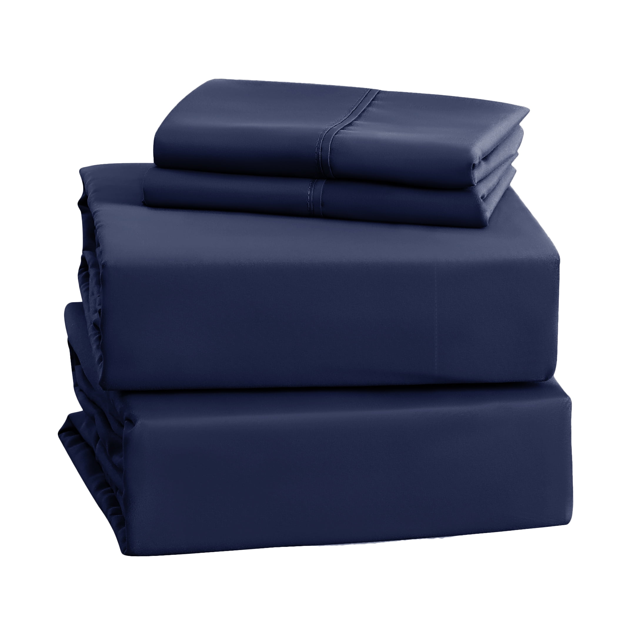 Imperial Rooms Soft Queen Navy Blue Sheet Set, Deep Pocket Microfiber ...