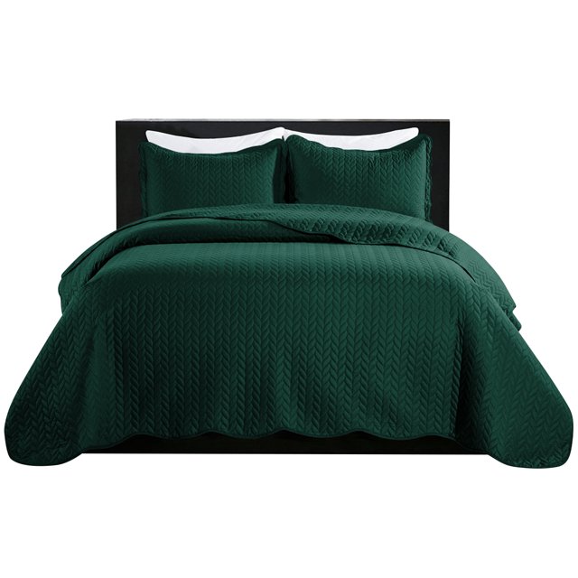 IR Imperial Rooms Queen Size Reversible Bedspread with Pillow Shams, Full, Emerald Green ...