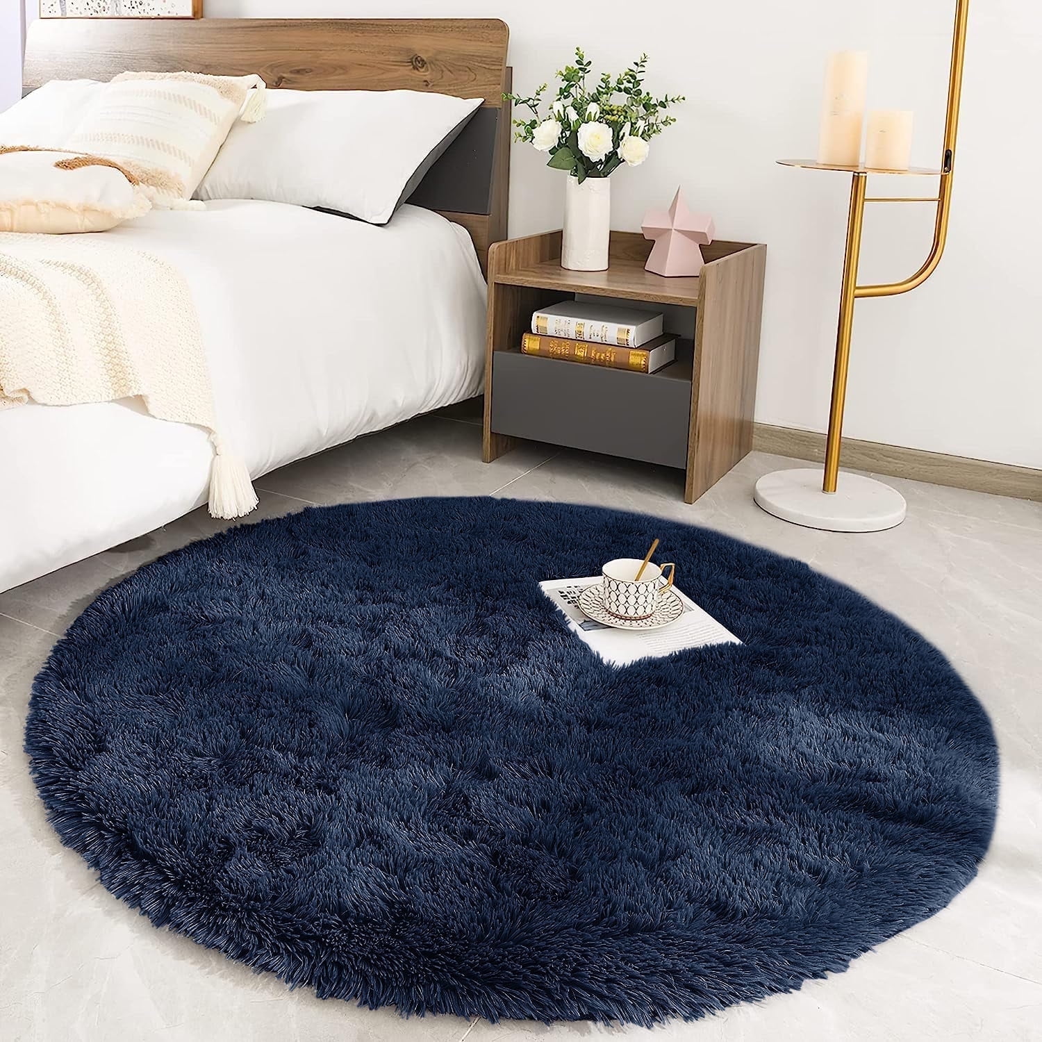 IR Imperial Rooms Solid Collection Shaggy 4x4Ft Round Rug for Living ...