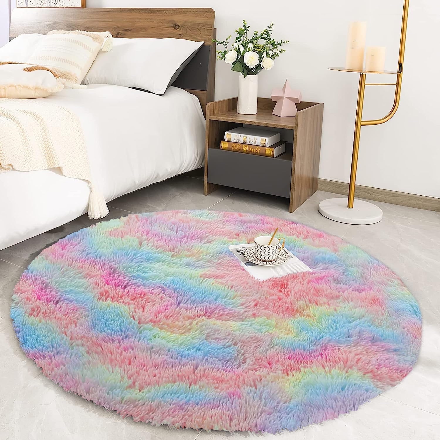 IR Imperial Rooms Solid Collection Shaggy 4x4Ft Round Rug for Living ...