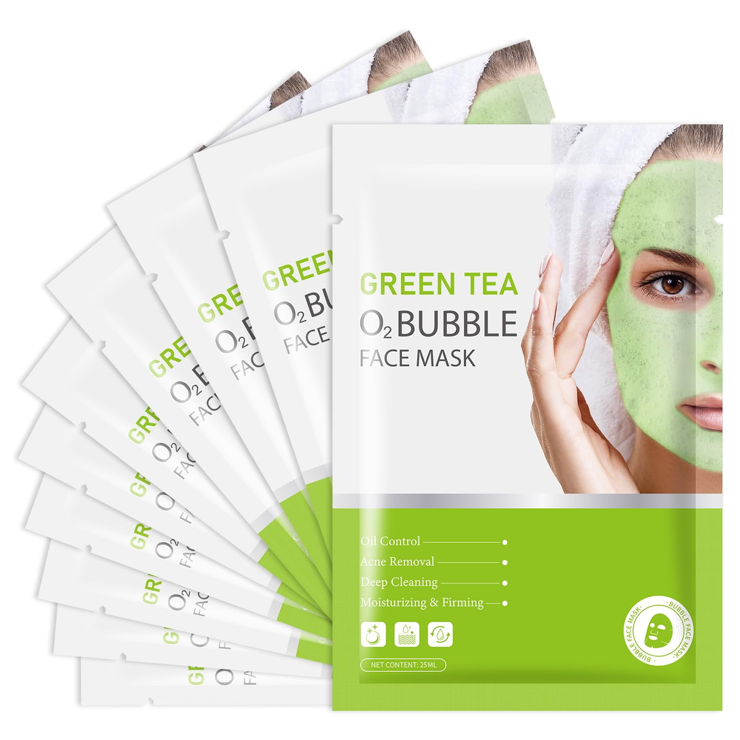 IREV 10 Pack Green BCA3 Tea O2 Bubble Face Sheet, Bubble Facial Mask ...