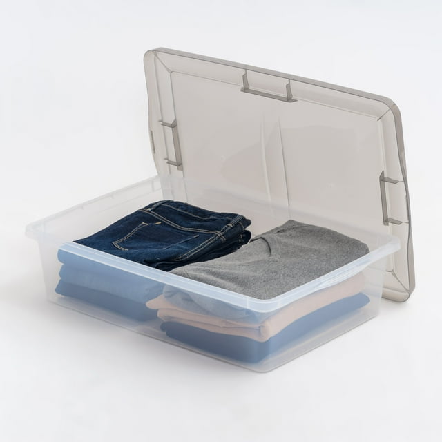 IRIS 28 Qt. Underbed Plastic Storage Bins with Lids, Stackable Storage ...