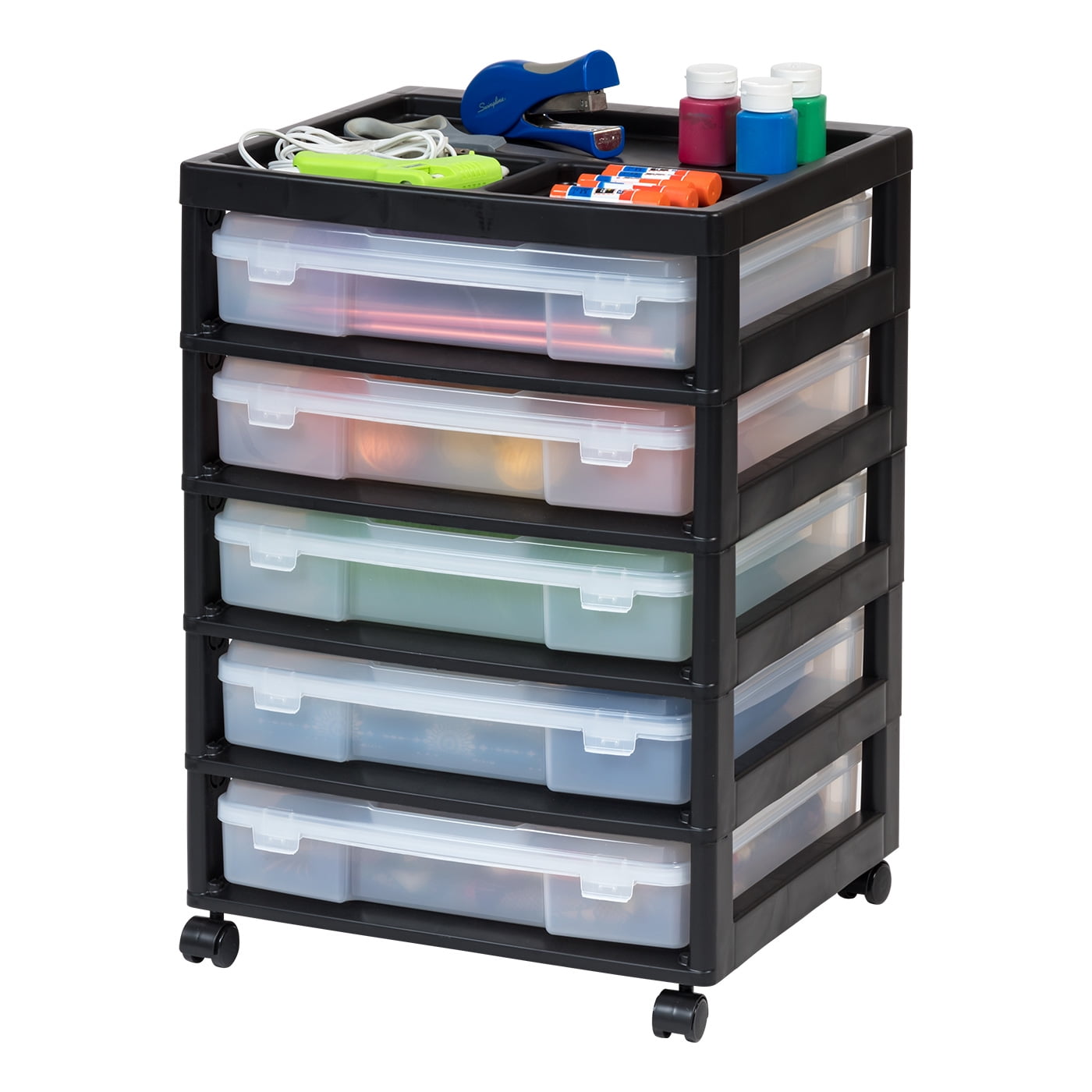 IRIS 5 Drawers Scrapbook Plastic Rolling Storage Cart with Organizer ...