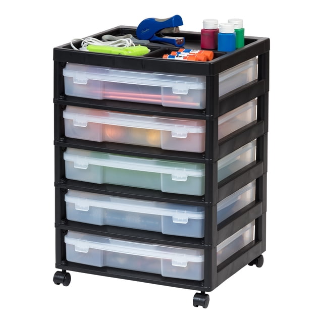 IRIS 5 Drawers Scrapbook Plastic Rolling Storage Cart with Organizer ...