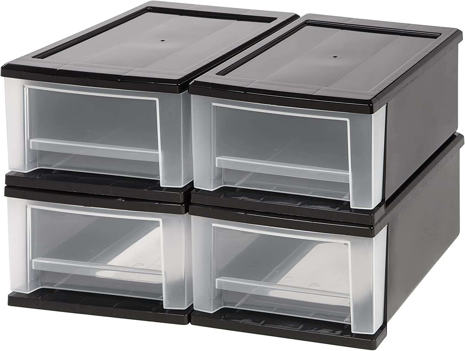 Iris 7 Quart Stacking Drawer 4 Pack Black