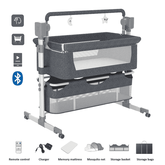 IRIS Baby Electric Baby Bassinet,Baby Swing,Baby Bedside Crib with 3 ...