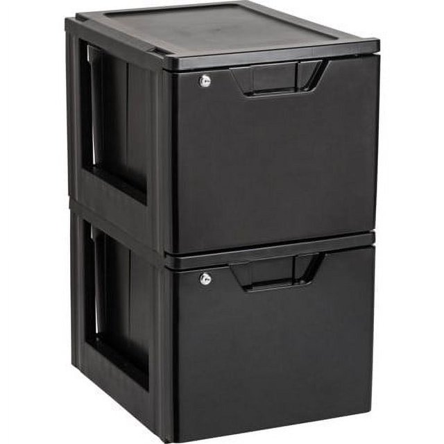 Iris Letter Size Stacking File Drawer With Lock Black
